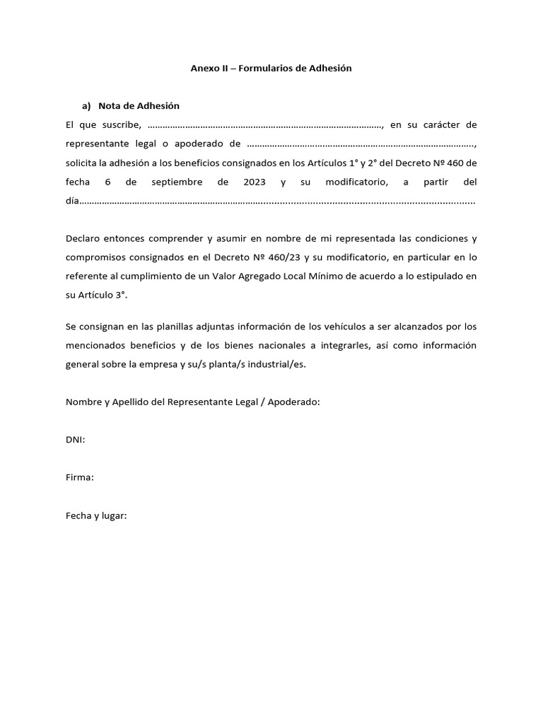 Formulario de Adhesión Decreto 460/23 | PDF | Documento de identidad
