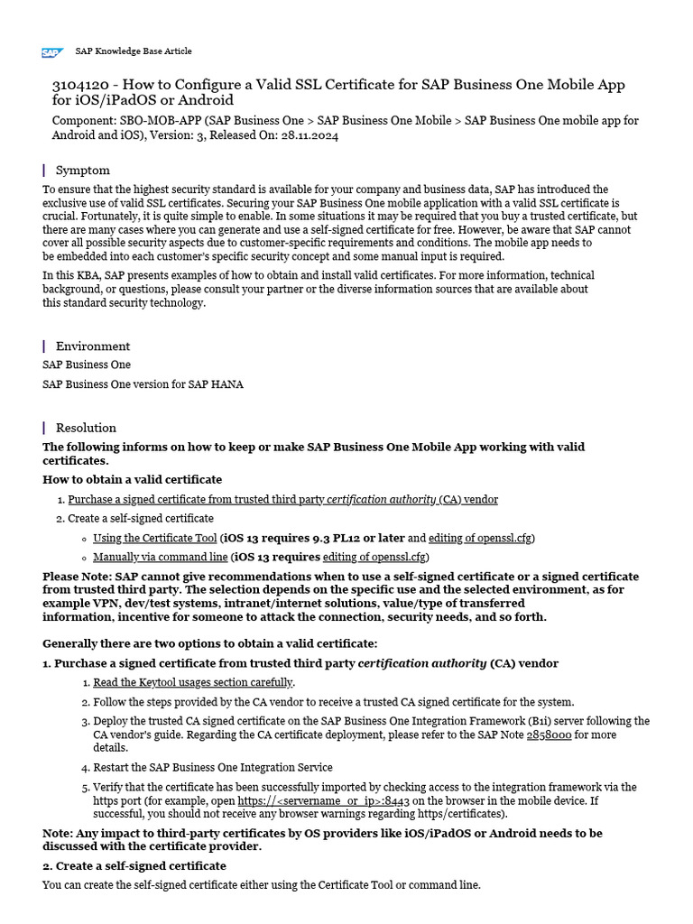 Configure SSL for SAP Business One Mobile | PDF | Public Key ...