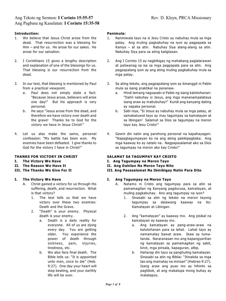 I Corinthians 15-55-57 Tagalog Sermon | PDF