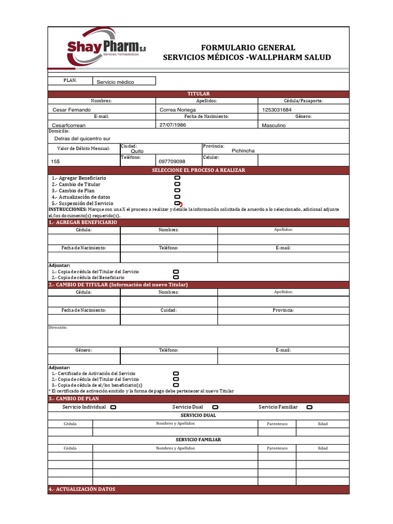 Formulario General Wallpharm | PDF