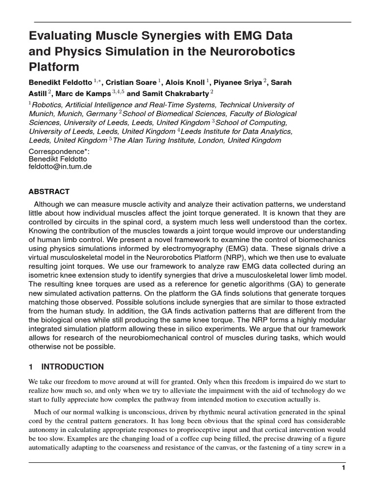 Evaluating Muscle Synergies With EMG Dat | PDF | Electromyography ...