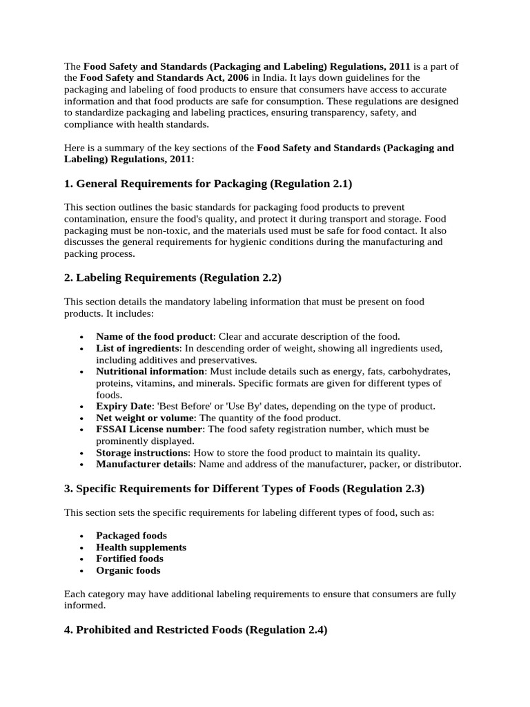 Food Safety and Standards (Packaging and Labeling) Regulations, 2011 ...