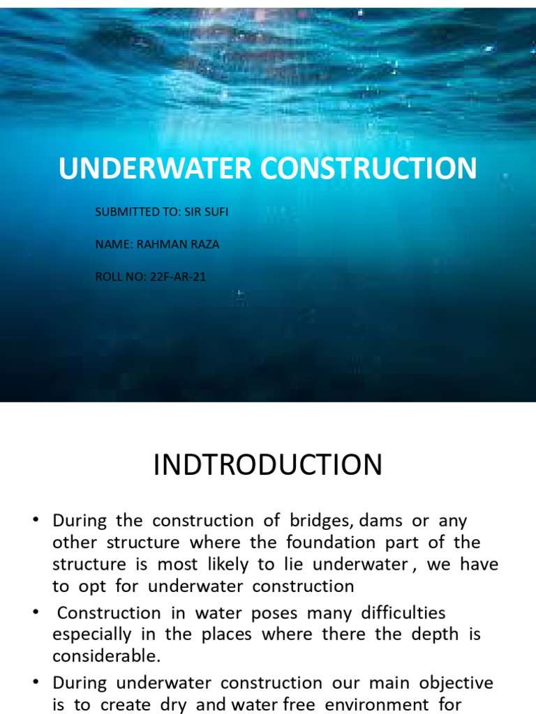 Underwaterconstruction RAHMAN RAZA Presentation | PDF | Concrete | Tunnel