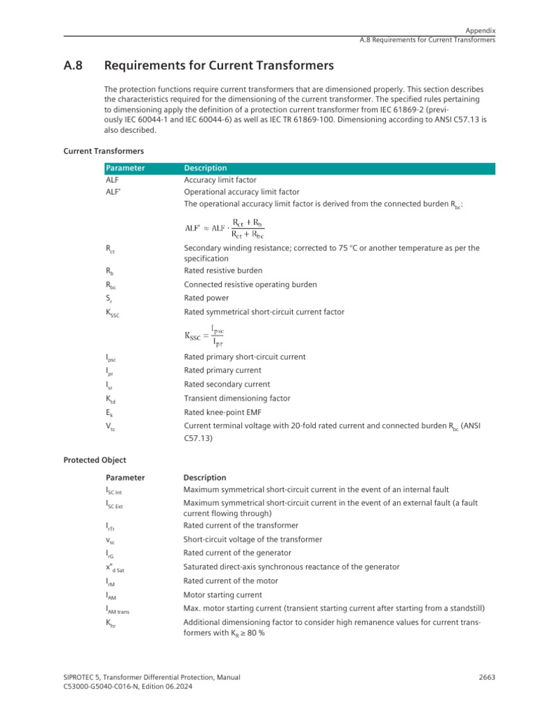 Requirements For Phase Current Transformers-7UT85 | PDF | Transformer ...