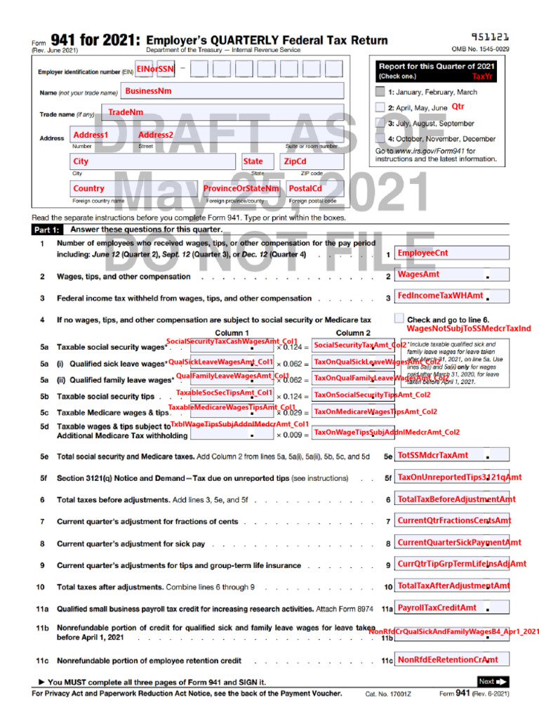 Form 941 Q2 2021 Field Mapping | PDF