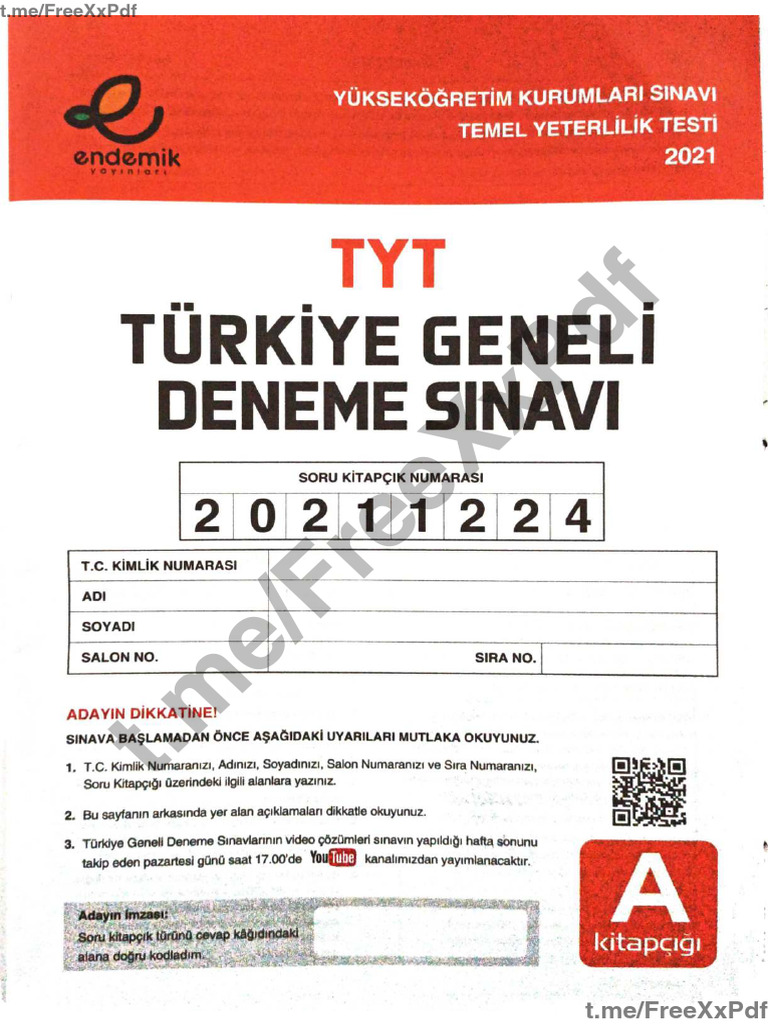 Endemik Yayınları TYT Türkiye Geneli Deneme Sınavı | PDF