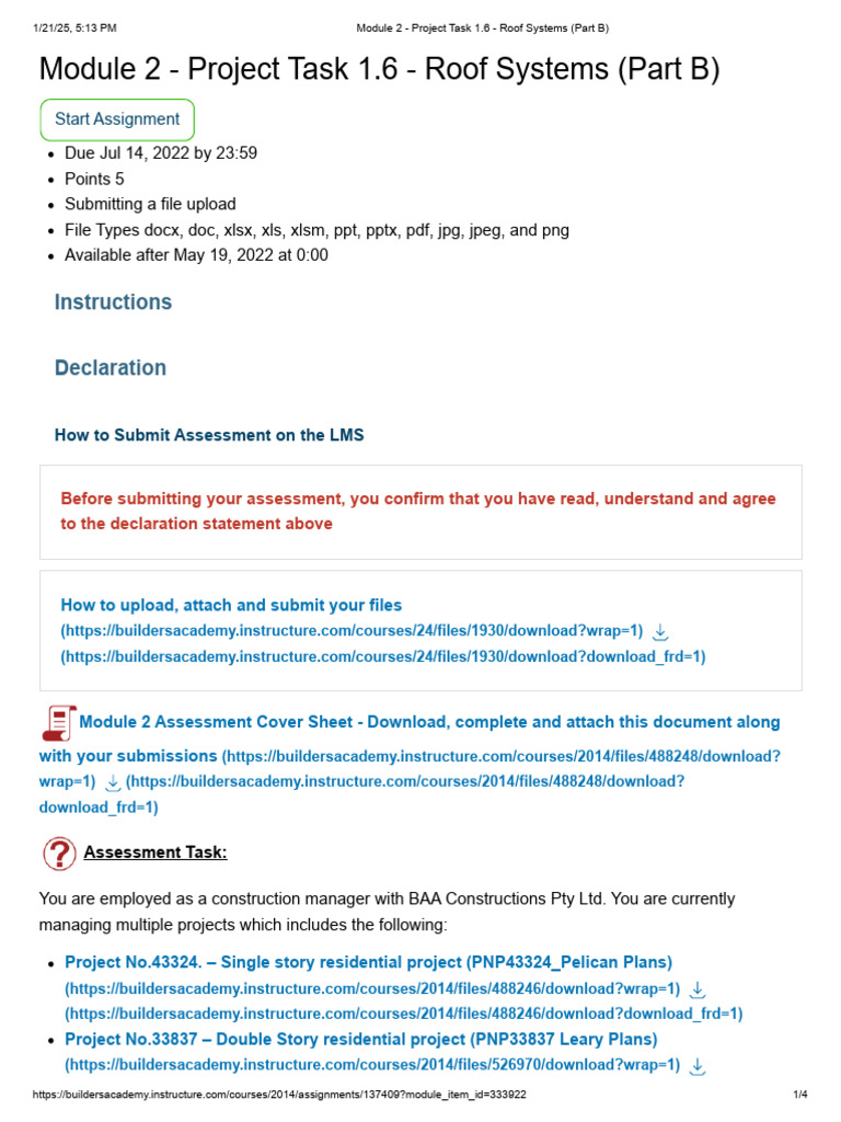 Module 2 - Project Task 1.6 - Roof Systems (Part B) | PDF