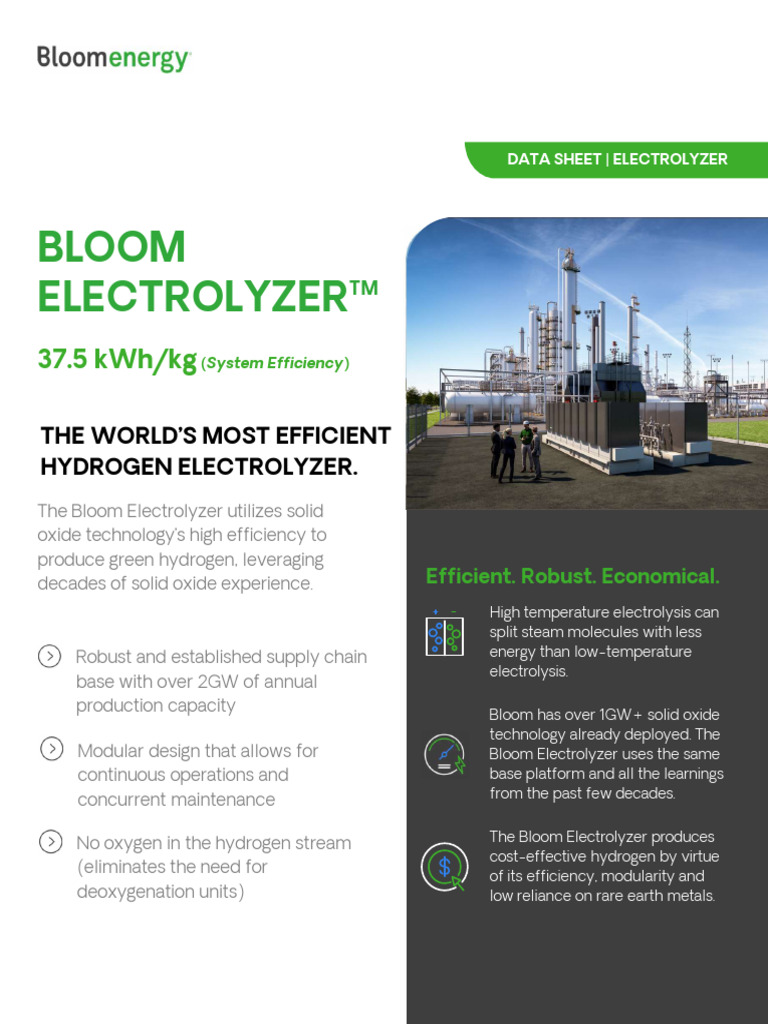 Bloom Energy Electrolyzer Datasheet December 2023 | PDF | Hydrogen ...