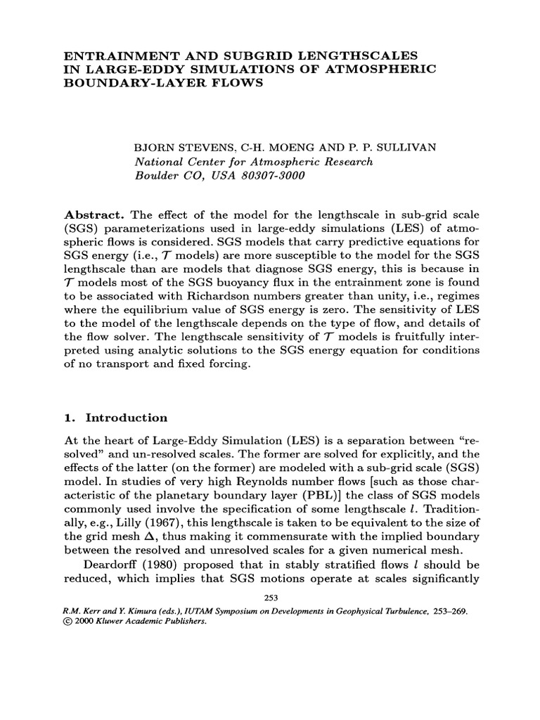 Stevens 2000 -ENTRAINMENT AND SUBGRID LENGTHS CALES IN LARGE-EDDY SIMULATIONS OF ATMOSPHERIC ...
