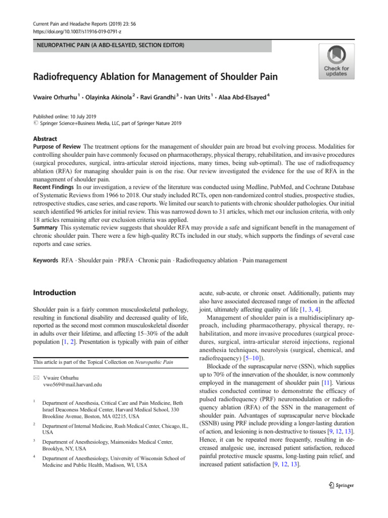 Radiofrequency Ablation For Management of Shoulder Pain | PDF | Pain ...