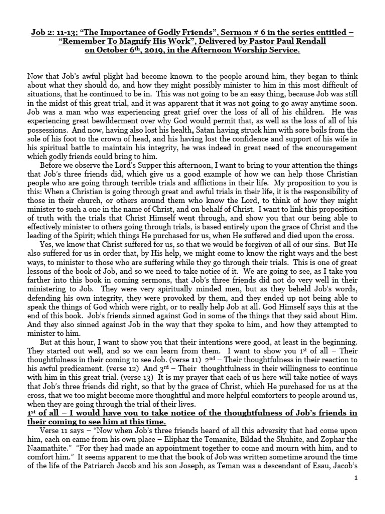 2019-10-06 - Being A Godly Friend - Paul Rendall (10719152325606) | PDF ...
