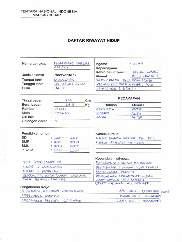 DAFTAR RIWAYAT HIDUP AZZAKY | PDF