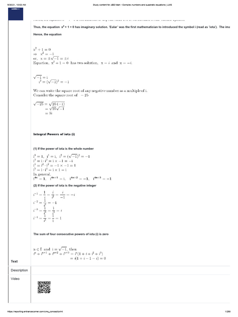 Complex Numbers and Quadratic Equations | PDF | Complex Number | Numbers