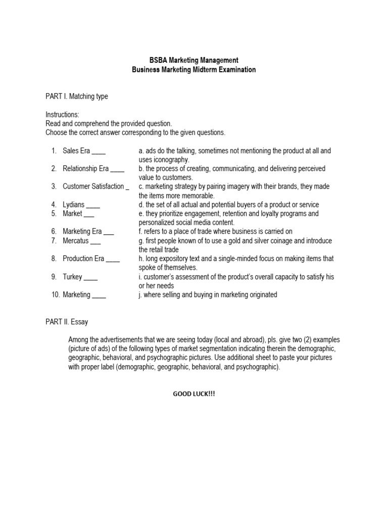BSBA Marketing Management Midterm | PDF