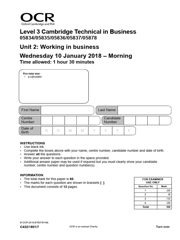 Question Paper Working in Business | PDF