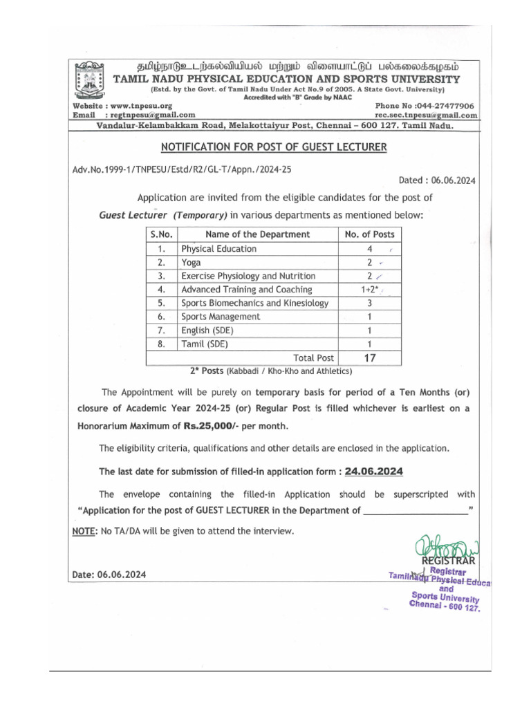 Physics Notification for GLNotification - Application for the Post of Guest Lecturer (Temporary ...