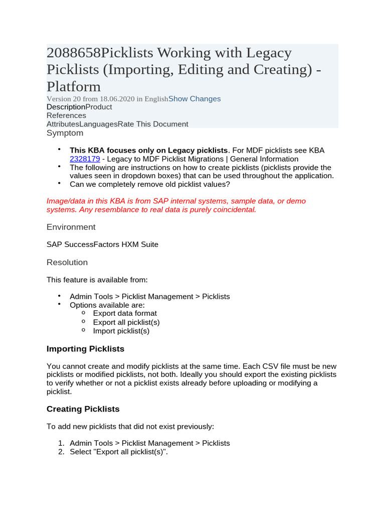2088658picklists Working With Legacy Picklists | PDF | Comma Separated Values | Software