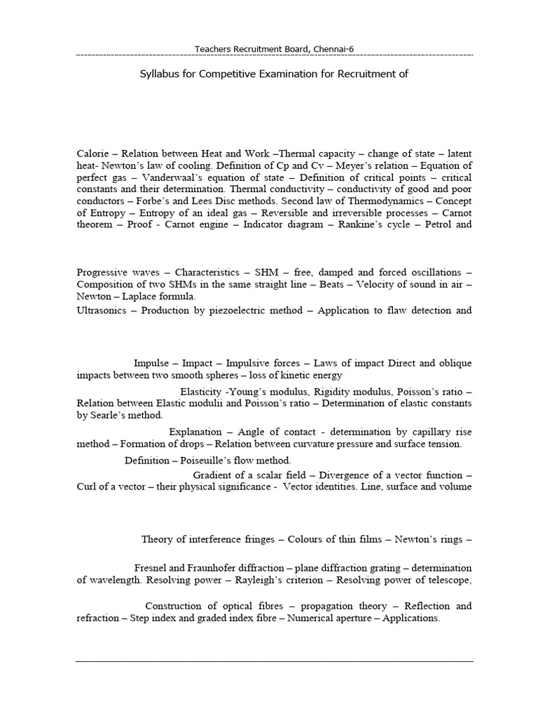 Ug TRB Physics Syllabus | PDF | Waves | Electromagnetic Spectrum