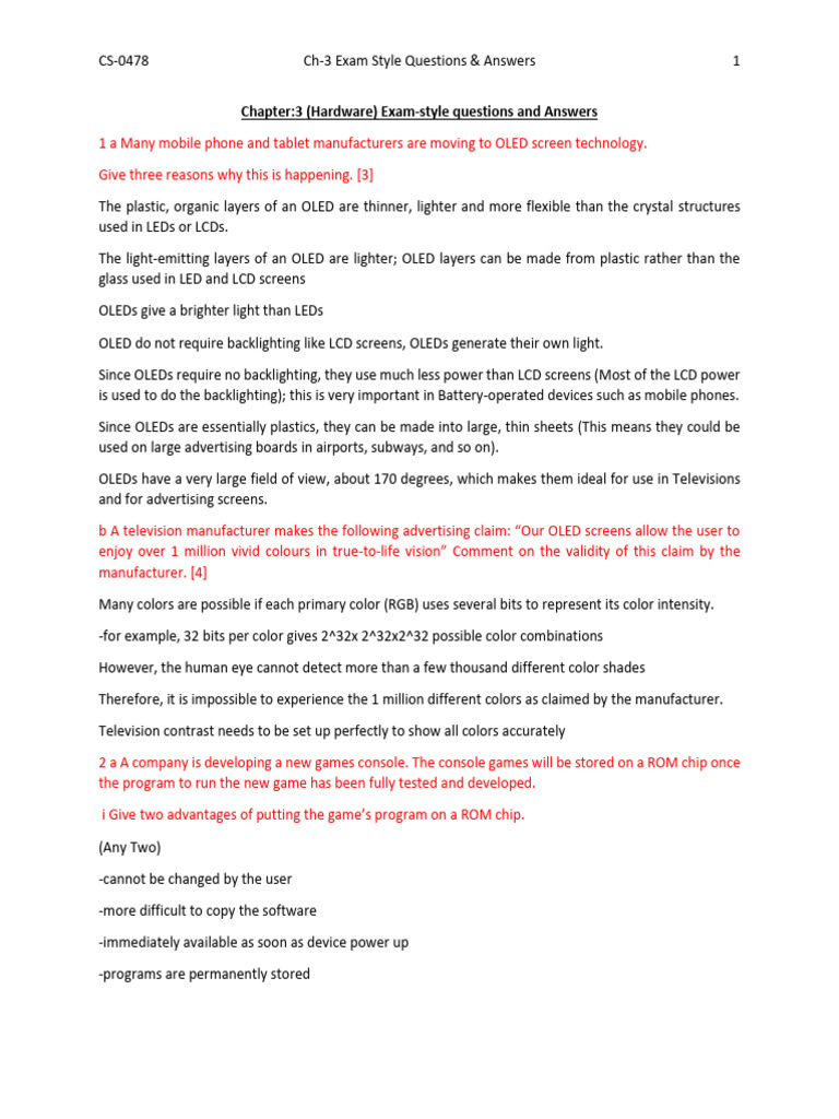CS_Ch3_ExamStyleQ&A | PDF | Oled | Backlight