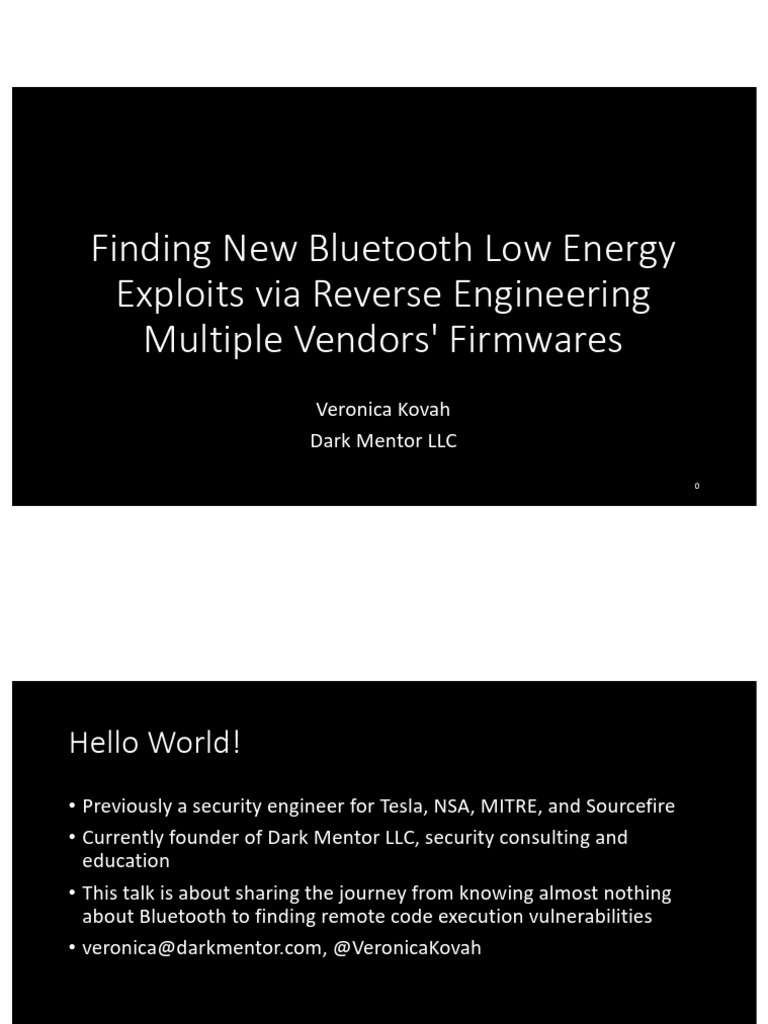 Us 20 Kovah Finding New Bluetooth Low Energy Exploits Via Reverse Engineering Multiple Vendors ...