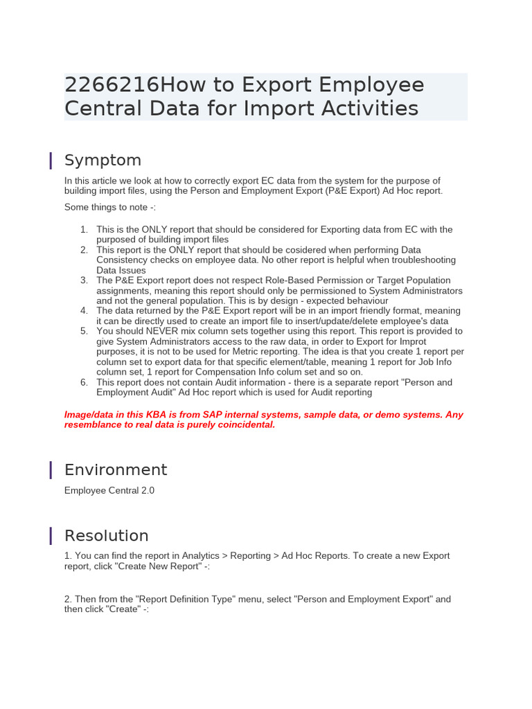 2266216how To Export Employee Central Data For Import Activities | PDF ...