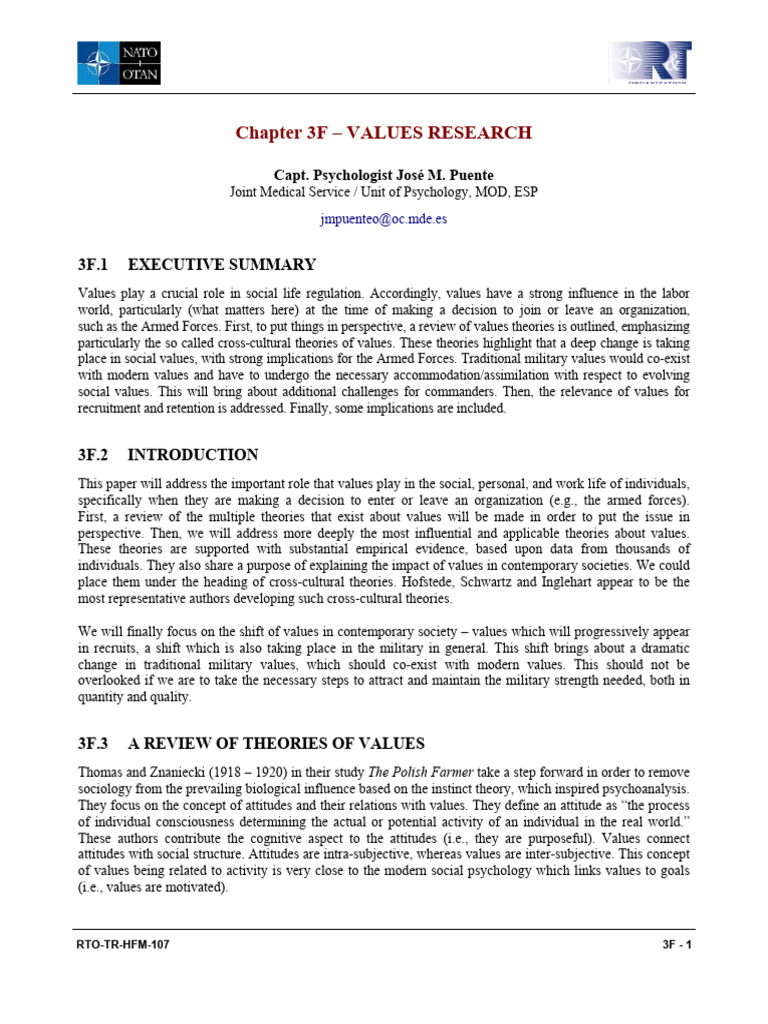 RTO TR HFM 107 3F 1 Chapter 3F VALUES RE | PDF | Attitude (Psychology ...