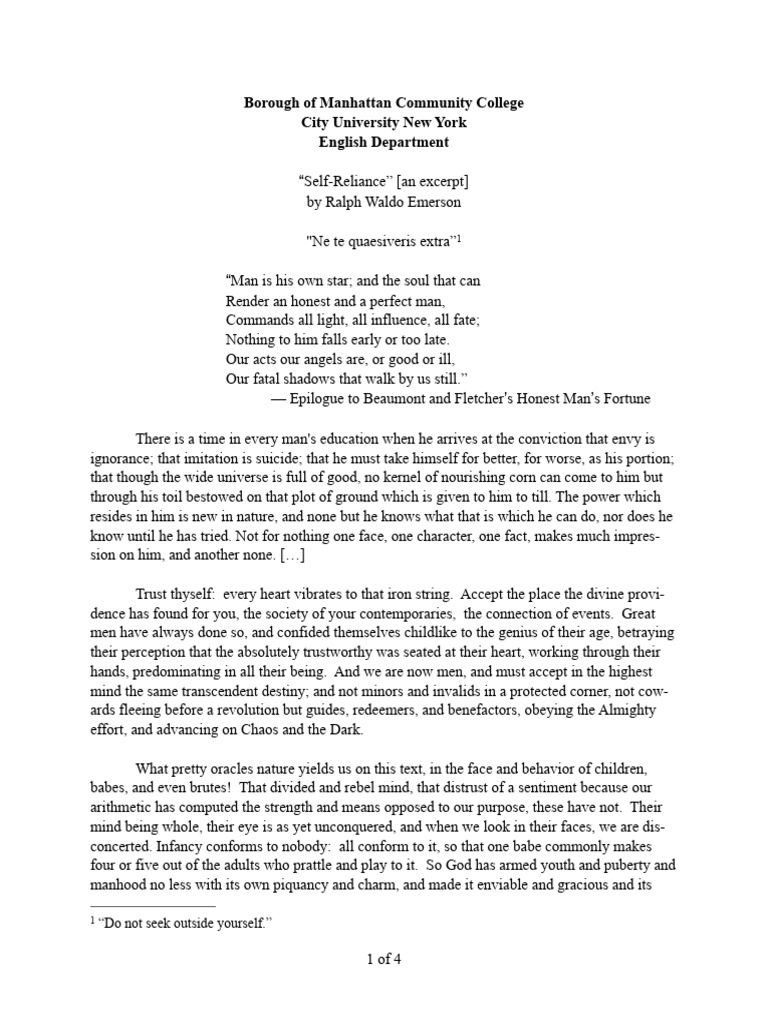 Self-Reliance: Emerson's Key Insights | PDF