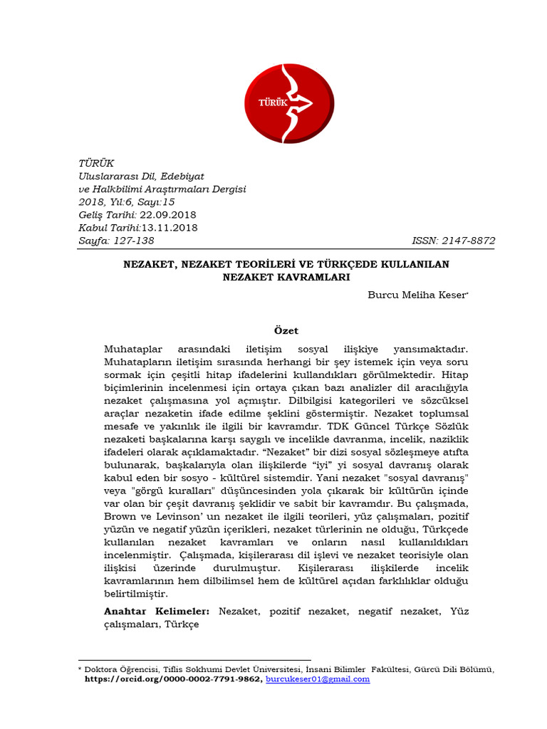 Nezaket, Nezaket Teor Ler Ve T RK Ede Kullanilan Nezaket Kavramlari ...