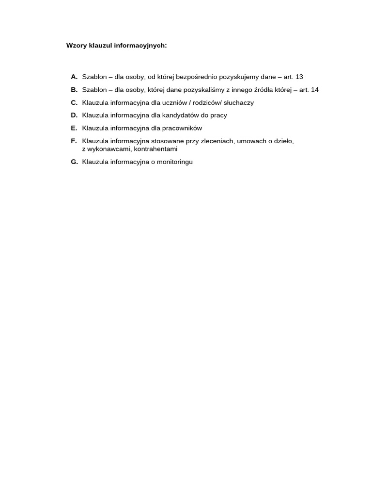 RODO Wzory Klauzuli | PDF