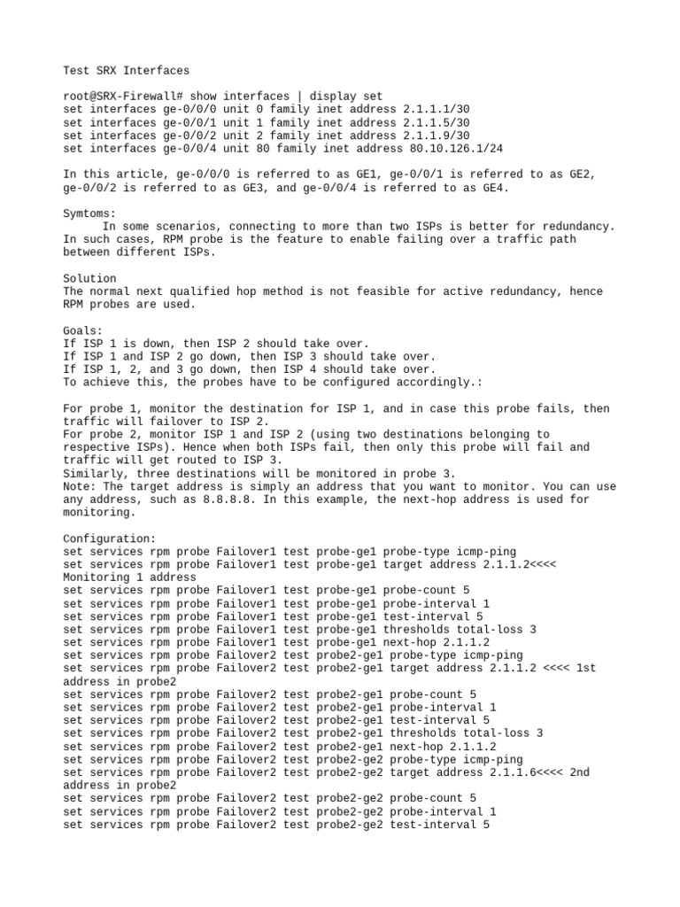 Configuring IP monitoring using RPM Probes for failover between ...