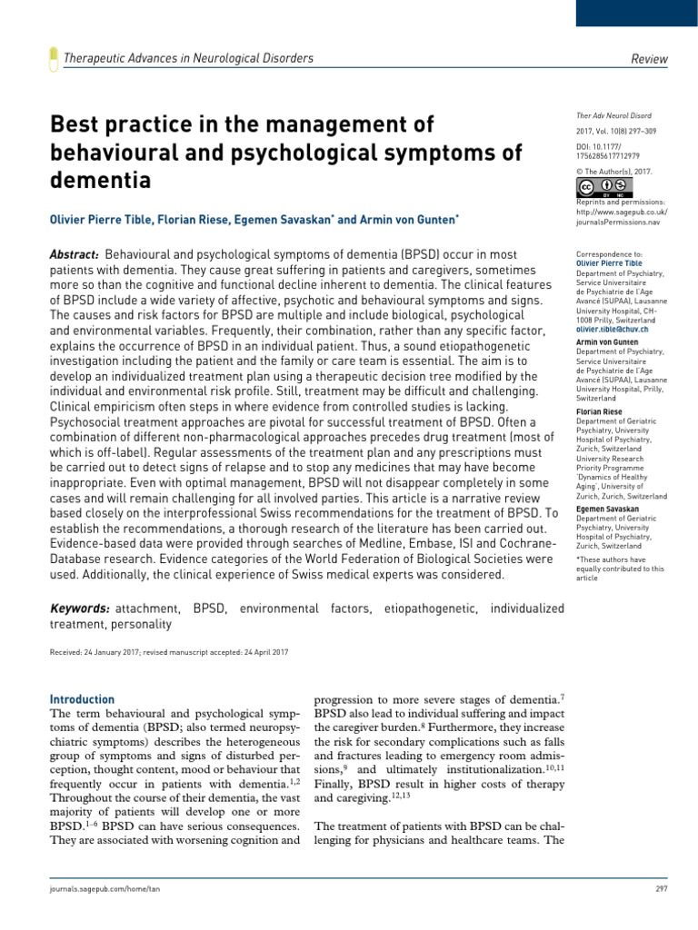 2017 Tieble Best Practice in BPSD | PDF | Dementia | Major Depressive Disorder