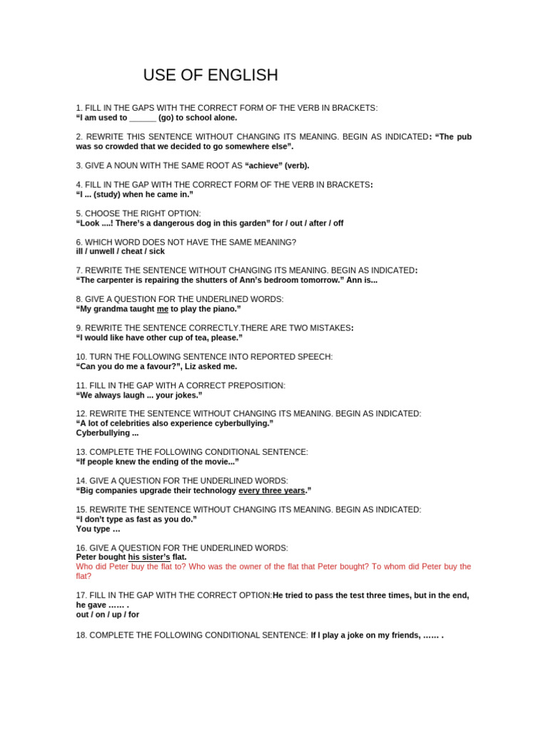 USE OF ENGLISH | PDF | Adjective | Sentence (Linguistics)