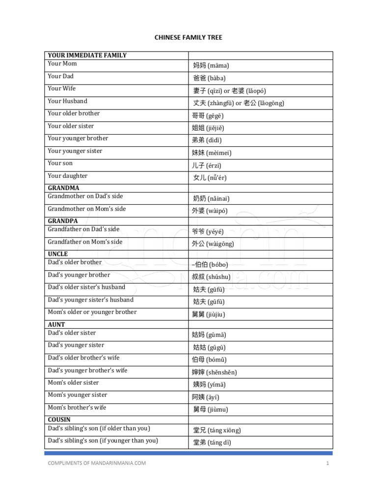 Chinese Family Tree | PDF | Grandparent | Family