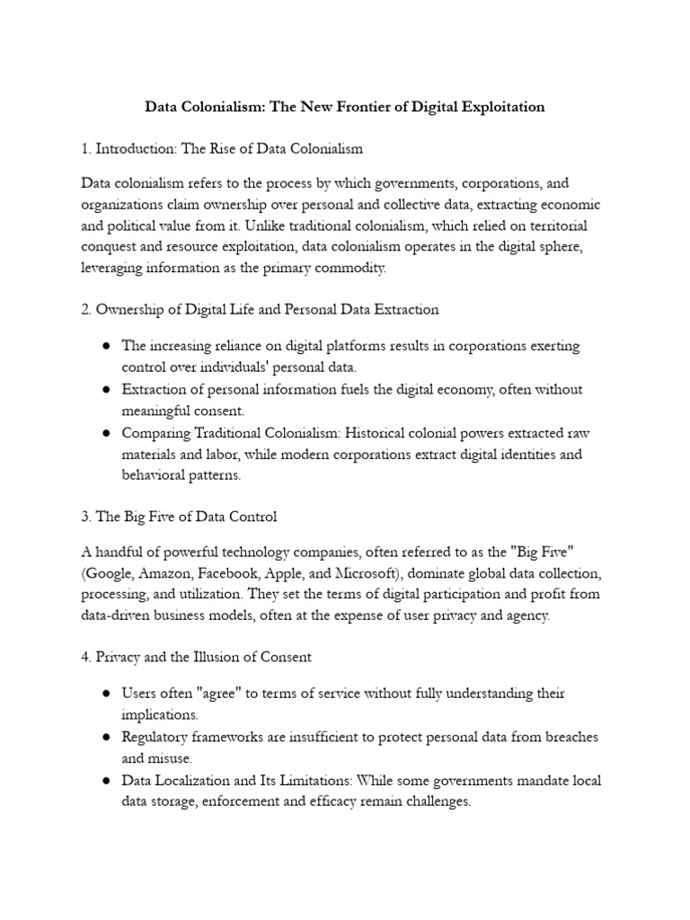 CLASS NOTES - Data Colonialism - The New Frontier of Digital ...