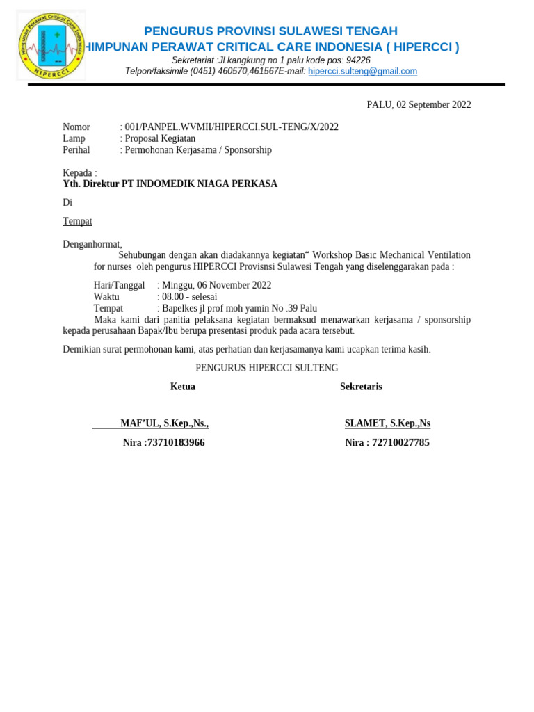 Proposal Workshop Hipercci Sulteng | PDF