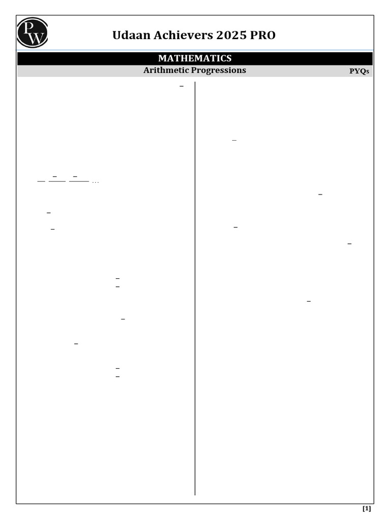 Arithmetic Progressions: PYQs | PDF | Mathematics | Arithmetic