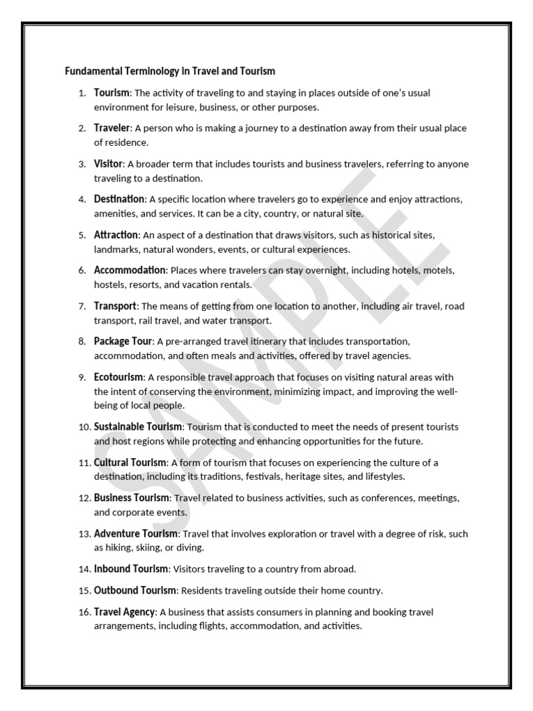 Fundamental Terminology in Travel and Tourism | PDF | Tourism | Natural ...