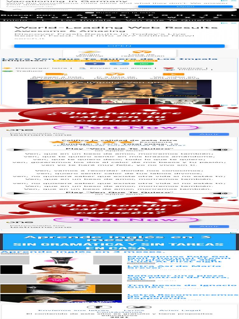 Letra Ven Que Te Quiero de Los Impala | PDF