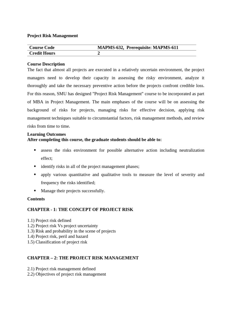 Project Risk Management Course Overview | PDF | Risk | Risk Management