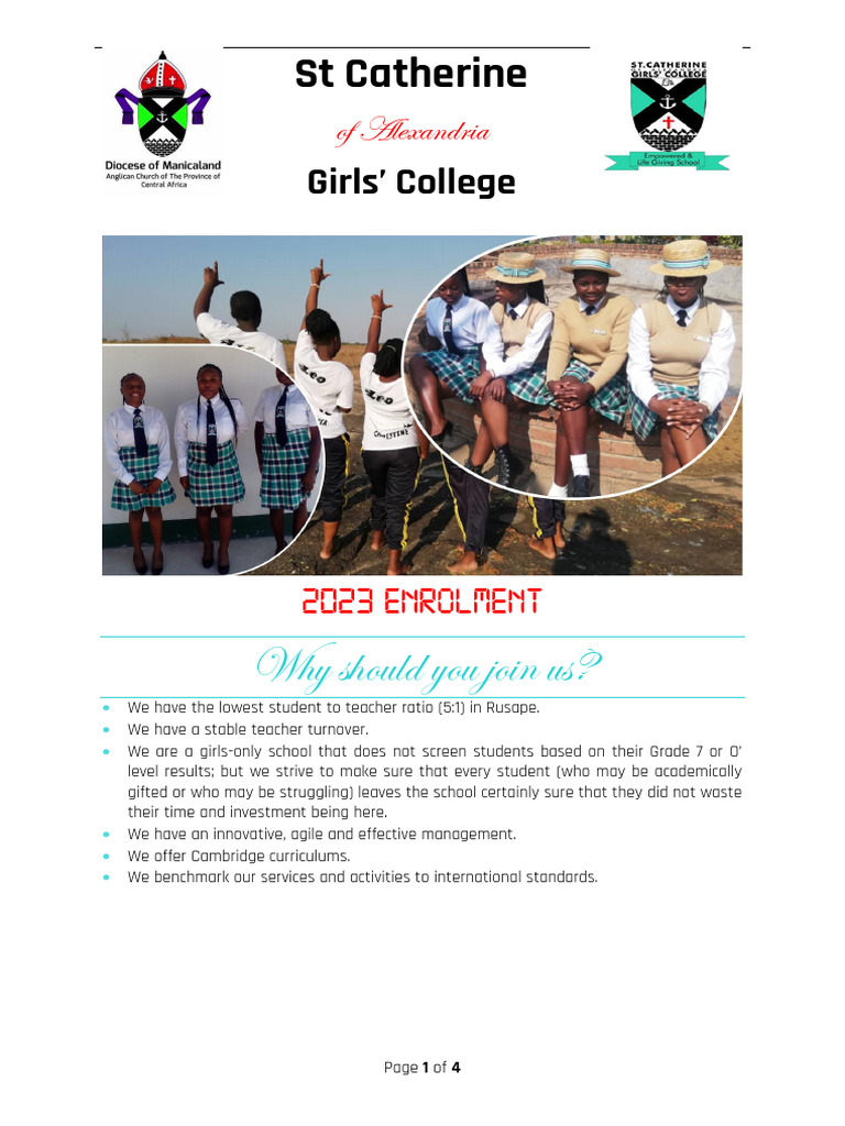 St Catherine Girls' College Enrolment Guide | PDF | Lunch | Food And Drink