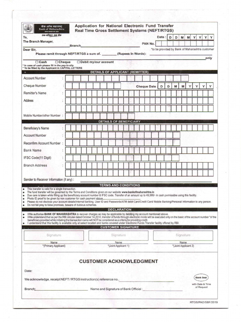 BOM Neft Rtgs Form | PDF