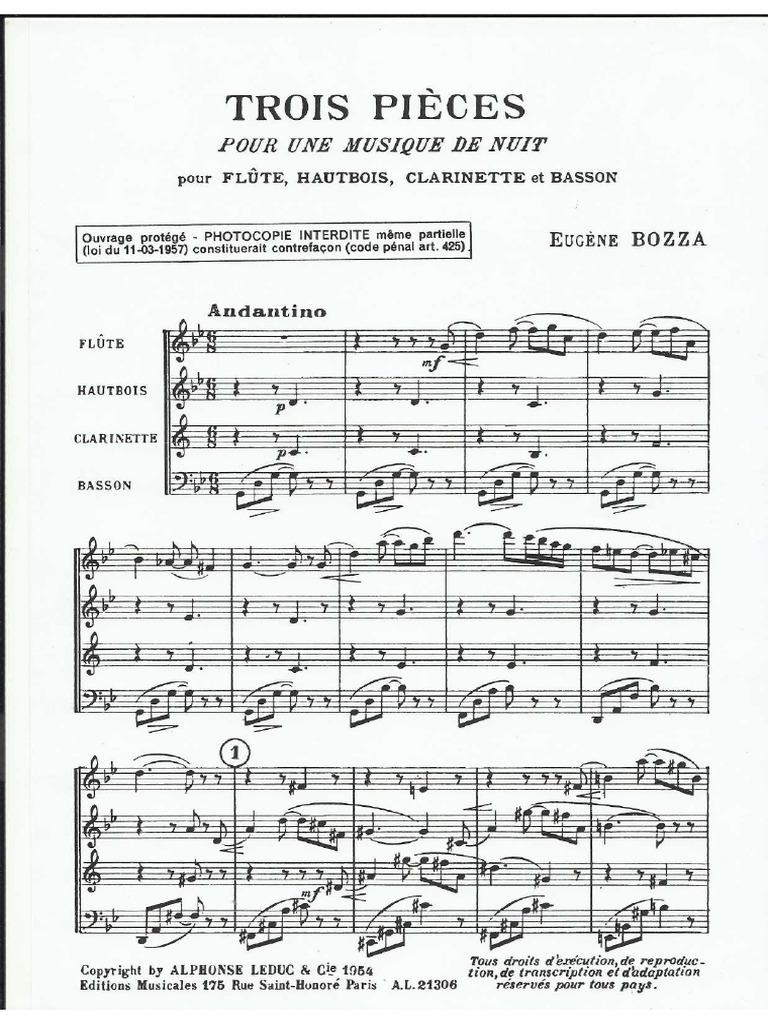 Bozza E., Trois Pièces Pour Une Musique de Nuit | PDF