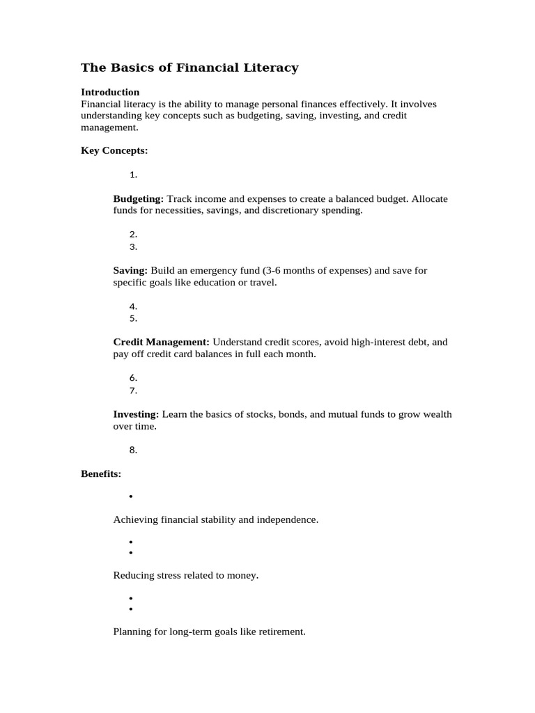 The Basics of Financial Literacy | PDF