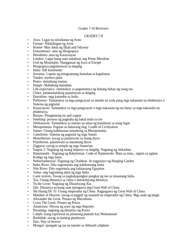 REVIEWER Grade 7 and 8 | PDF
