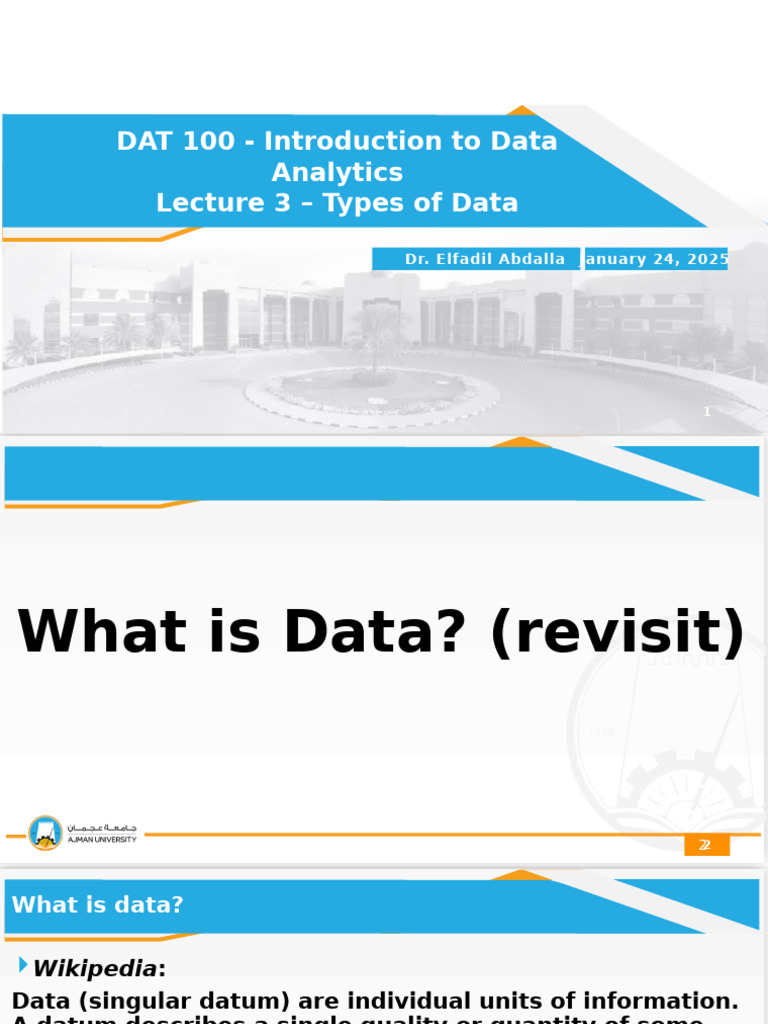 DAT100 Int Data Ana Lec3 Types of Data | PDF | Data | Level Of Measurement