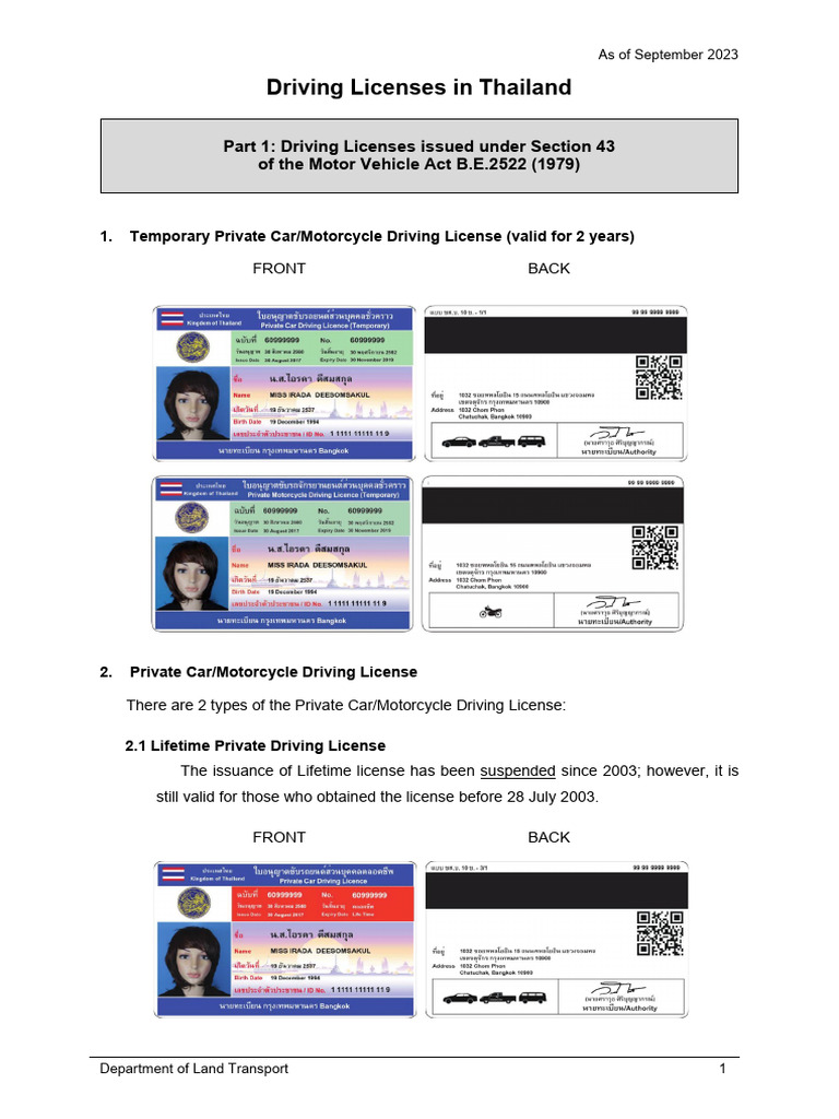 Thailand Driving License Types 2023 | PDF | Driver's License | Vehicles