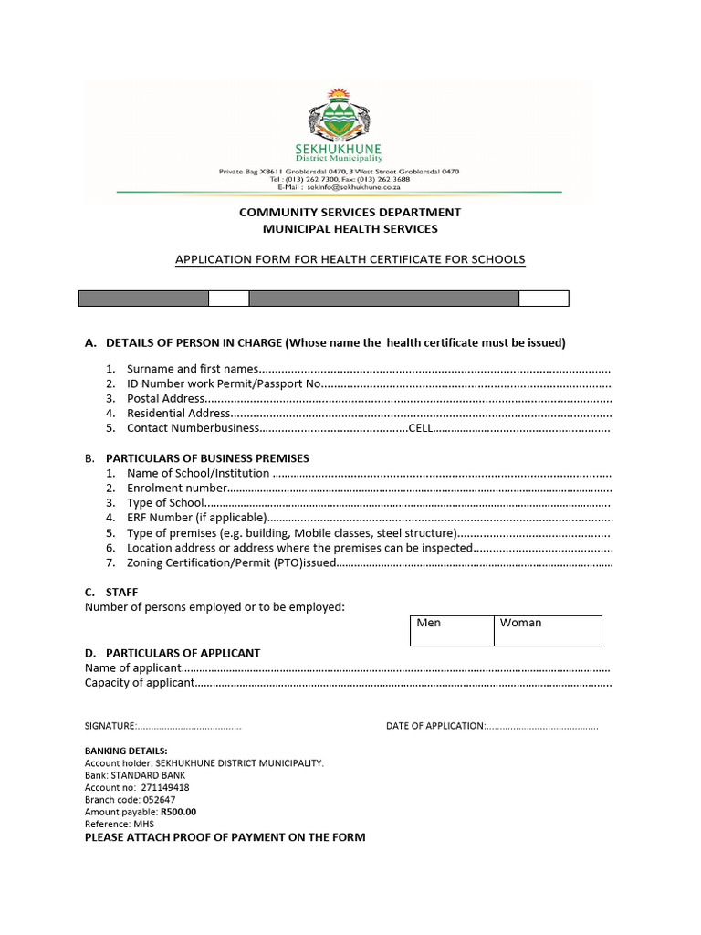 Application For Health Certificate For Schools | PDF | Government And ...
