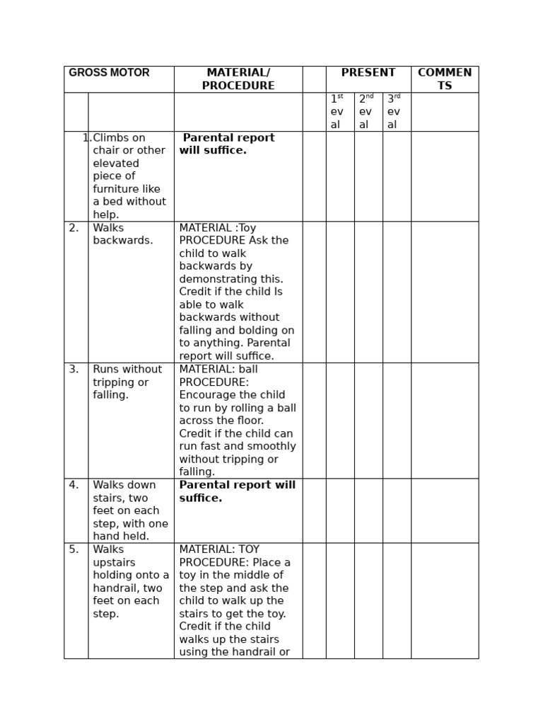 Gross Motor | PDF