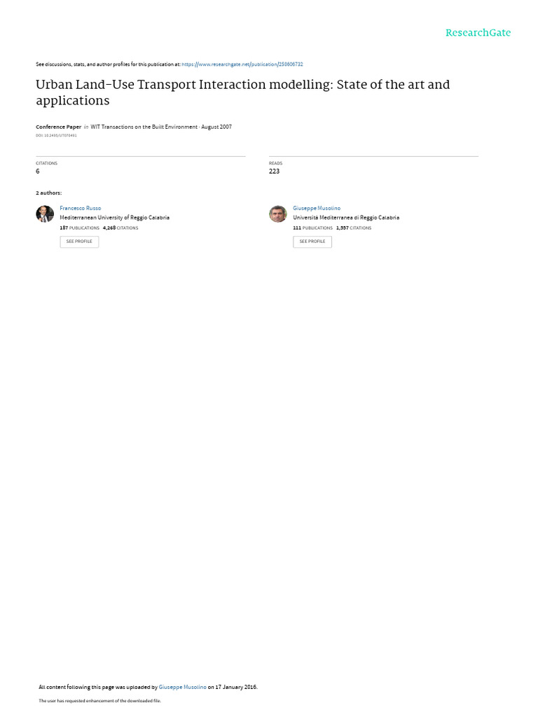 Urban Land-Use Transport Interaction Modelling Sta | PDF | Transport ...