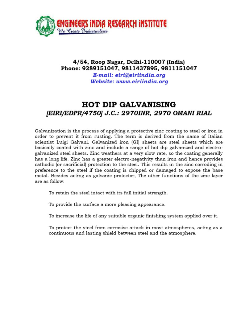 Hot Dip Galvanizing Guide | PDF | Galvanization | Corrosion